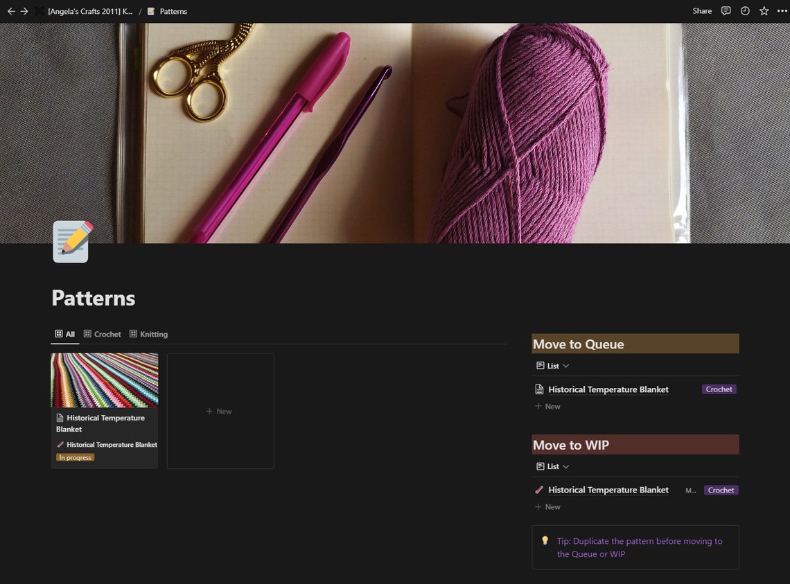 Notion Template: Knit & Crochet Dashboard - Etsy