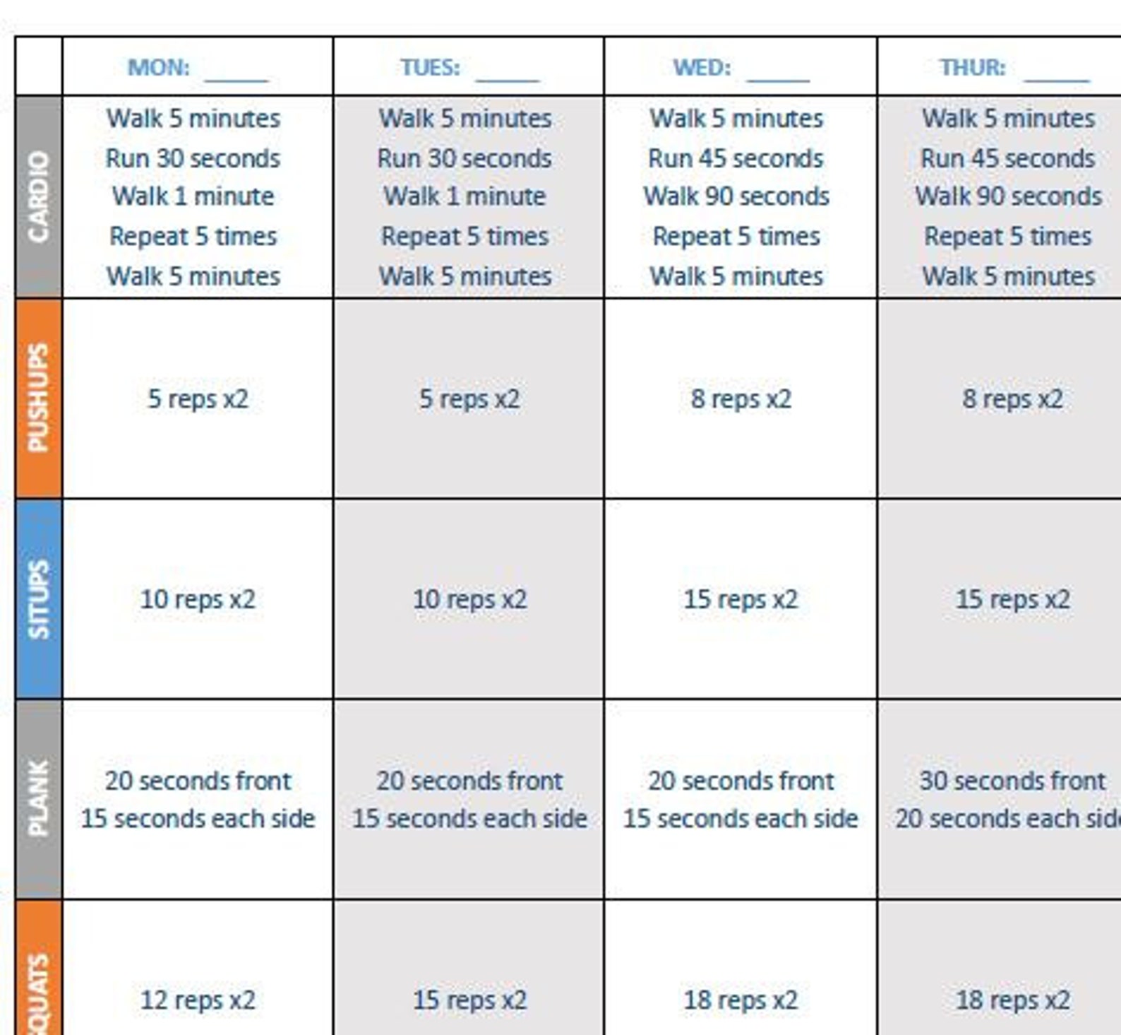 4-week Progressive Fitness Plan Worksheets - Etsy
