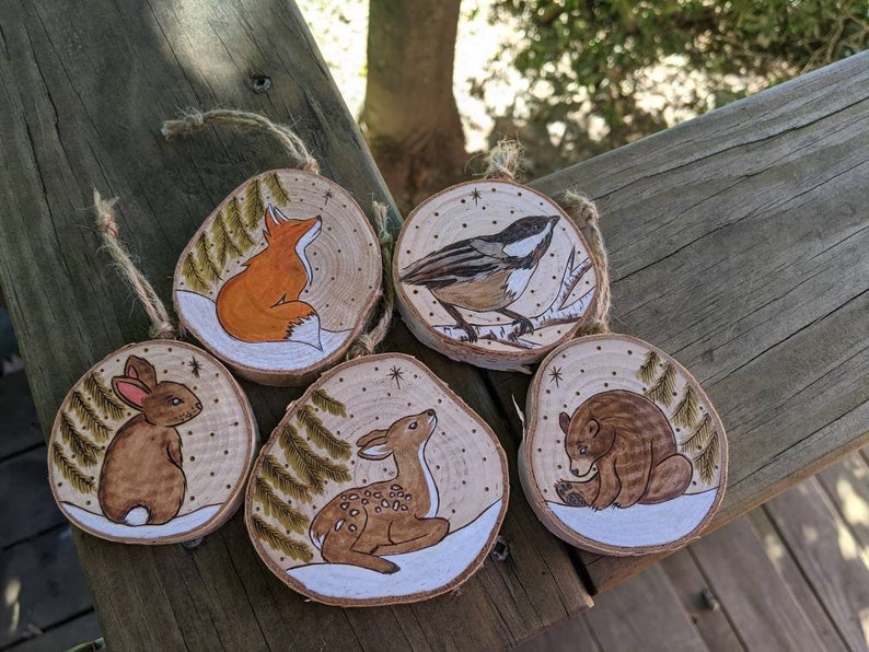 Wood Burned Forest Animal Ornaments | Etsy