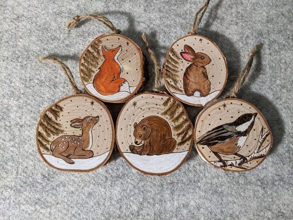 Wood Burned Forest Animal Ornaments | Etsy