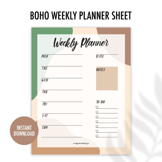 Boho Weekly Planner Printable, Daily Planner, Instant Download Weekly ...