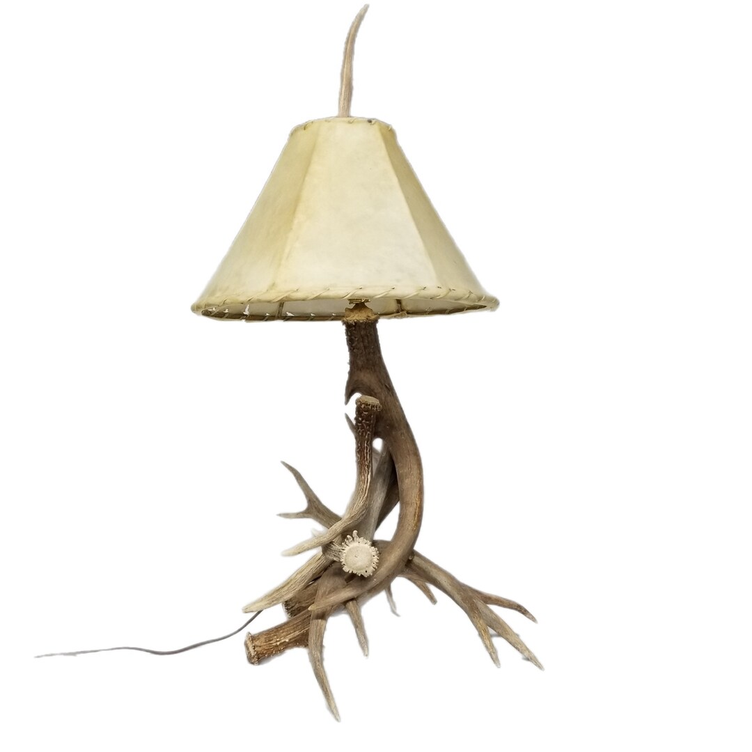 Rustic Table Lamp Made From Shed Antlers With Genuine Raw Hide Shade ...