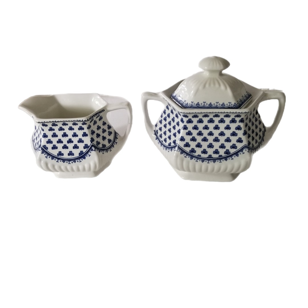 Adams Ironstone Brentwood Sugar and Creamer Blue Clover Trefoil ...