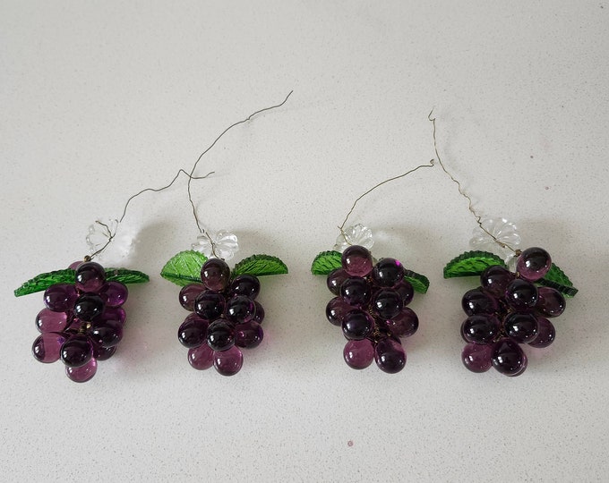 Vintage Handmade Purple Crystal Grape Clusters With Gold Wire, Green ...