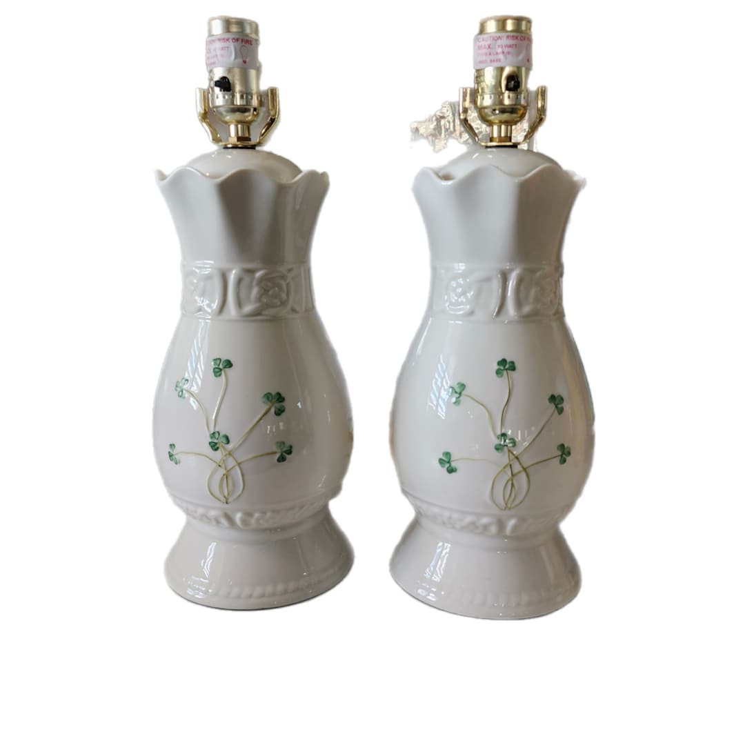 Pair of Irish Belleek Table Lamps With Shamrocks and Celtic Patterns ...