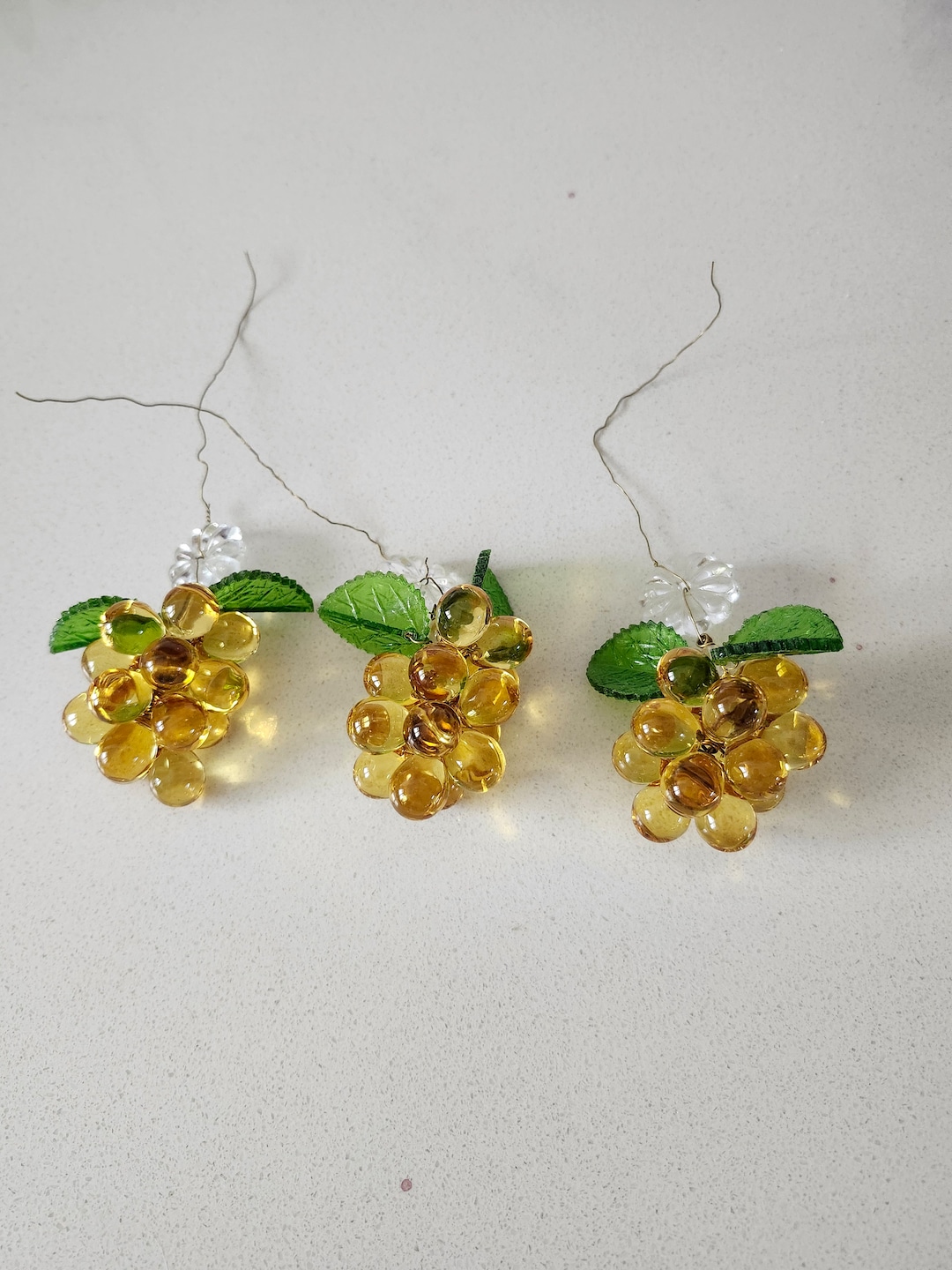 Vintage Handmade Yellow Crystal Grape Clusters With Gold Wire, Green ...