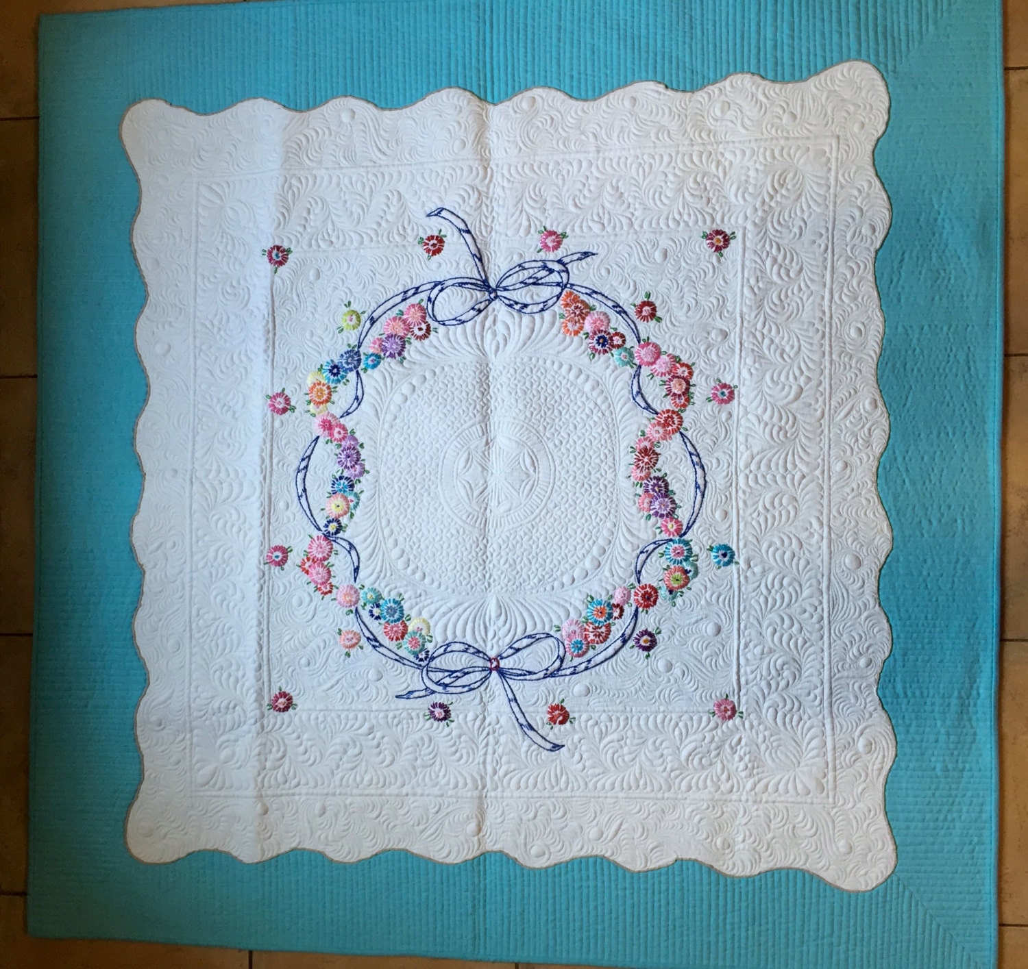 Vintage Linen Hand Embroidered Quilt - Etsy