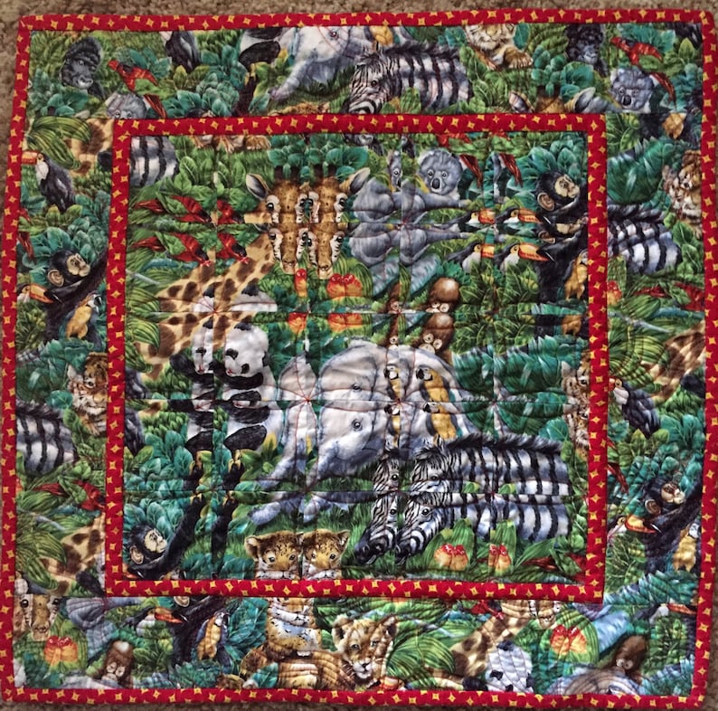 Jungle Animals Fractured Small Quilt Toddler Mat Lovie - Etsy