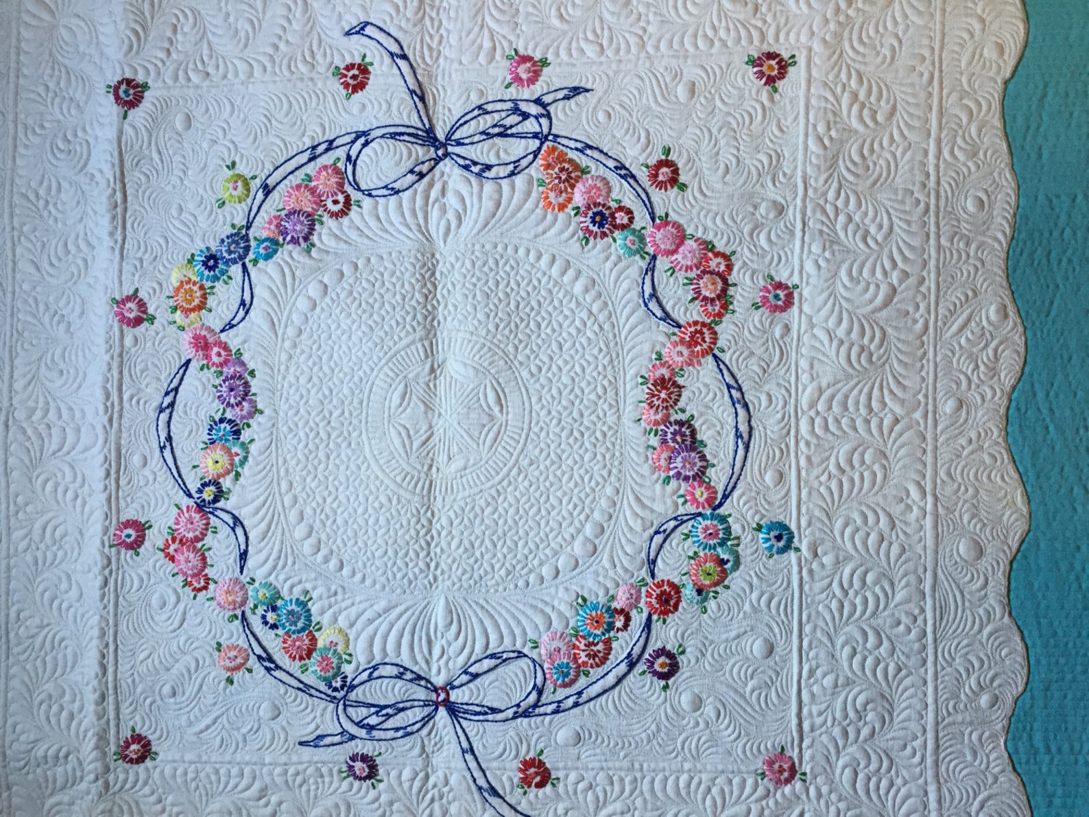 Vintage Linen Hand Embroidered Quilt - Etsy