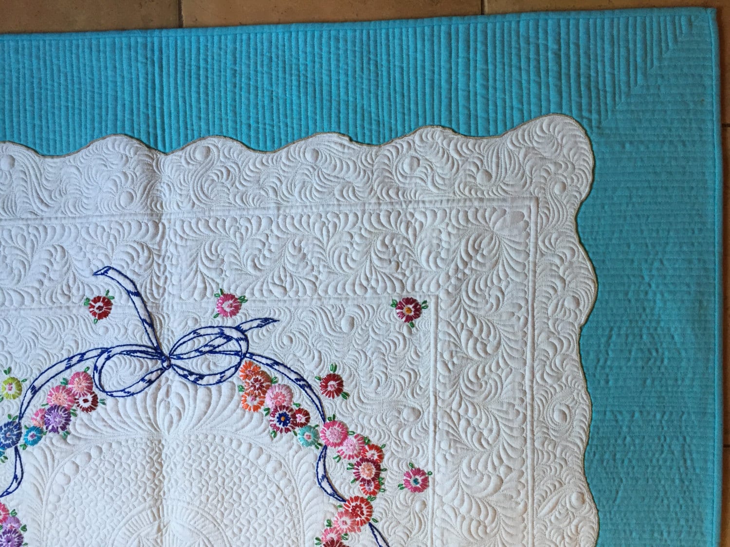 Vintage Linen Hand Embroidered Quilt - Etsy
