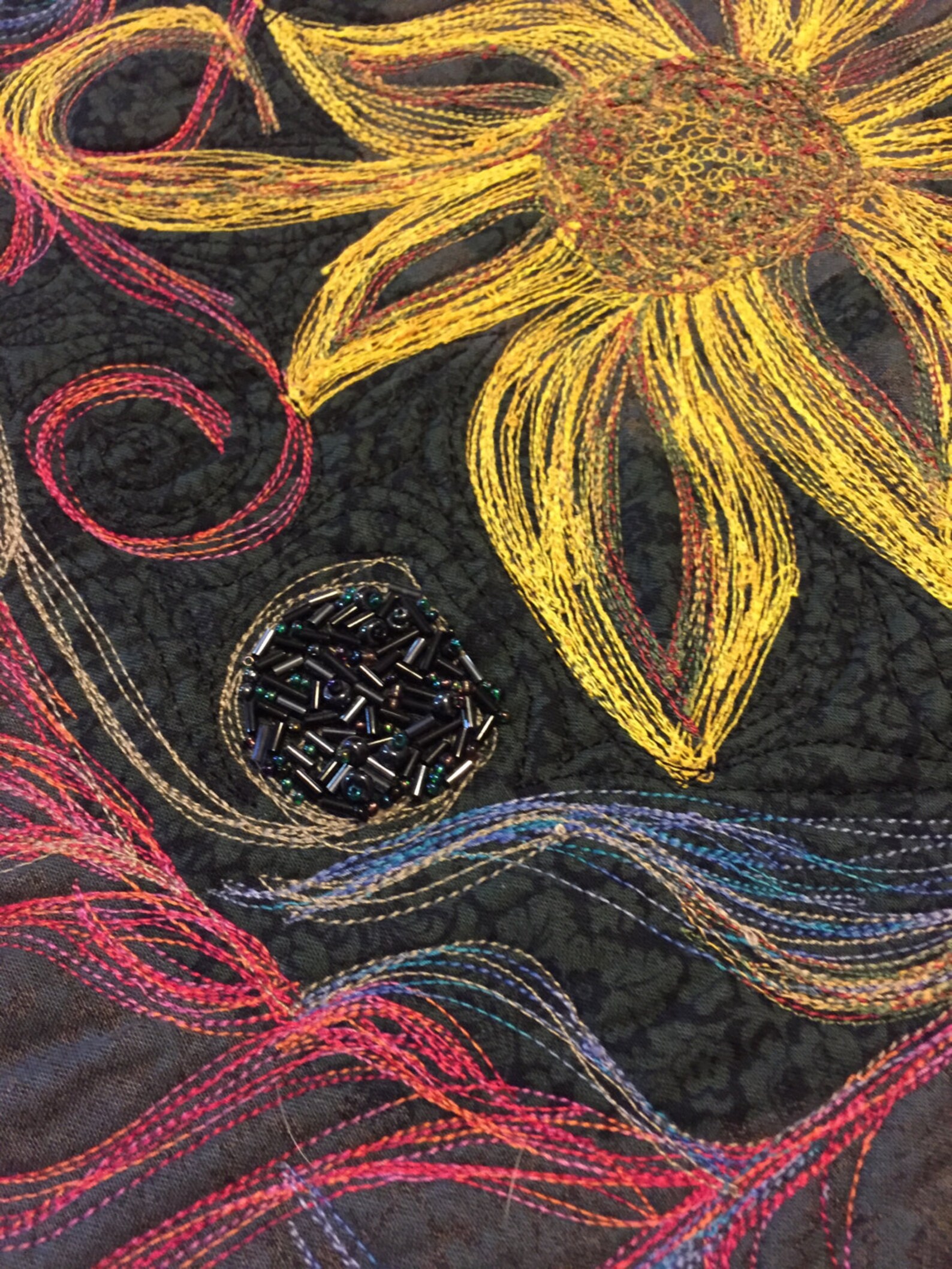 Thread Sketched Floral, Hand Beaded Art Quilt - Etsy