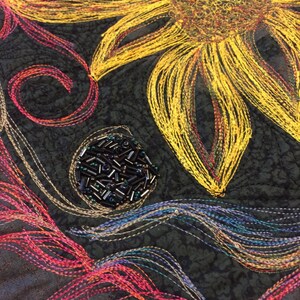 Thread Sketched Floral, Hand Beaded Art Quilt - Etsy
