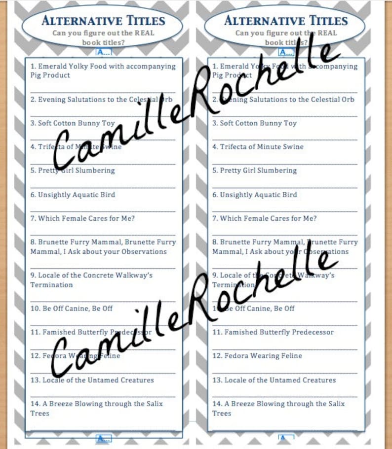 Baby Shower Alternative Book Titles Game Blue - Etsy