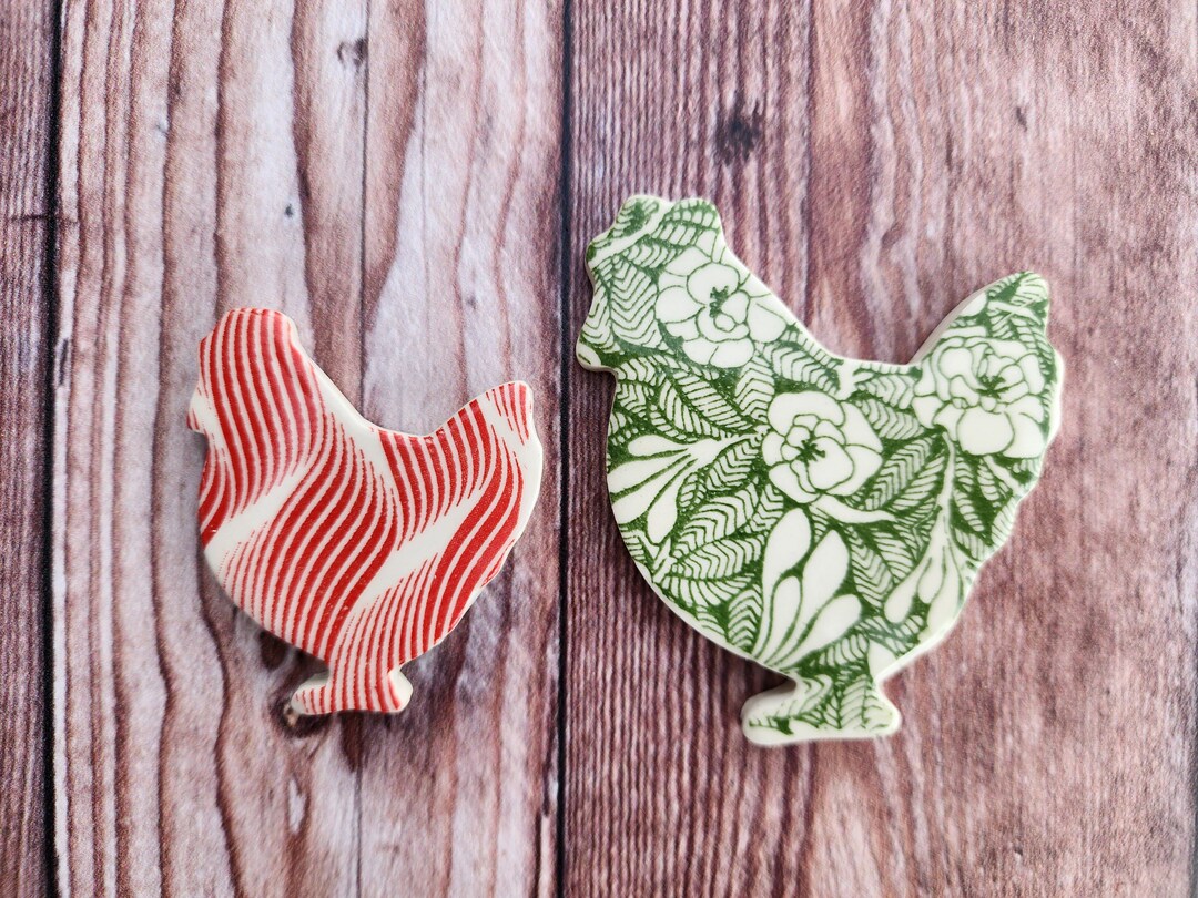 Set of 2 Porcelain Chicken Refrigerator Magnets, Locker Magnets for ...