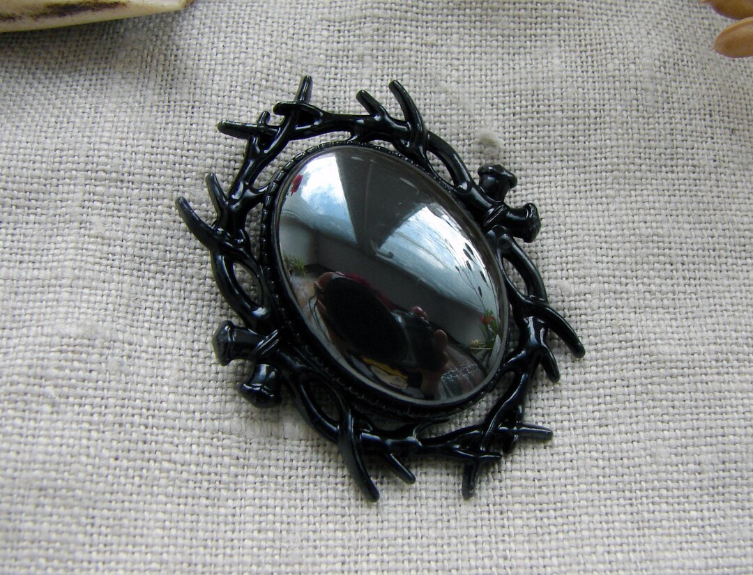 Black Hematite Thorns Brooch, Gothic Vampire Dark Mirror Pin, Goth ...