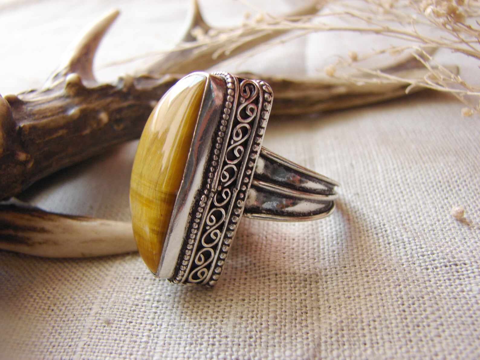 Tiger Eye Natural Stone Ring Size 8 1/2 Big Crystal Powerful - Etsy