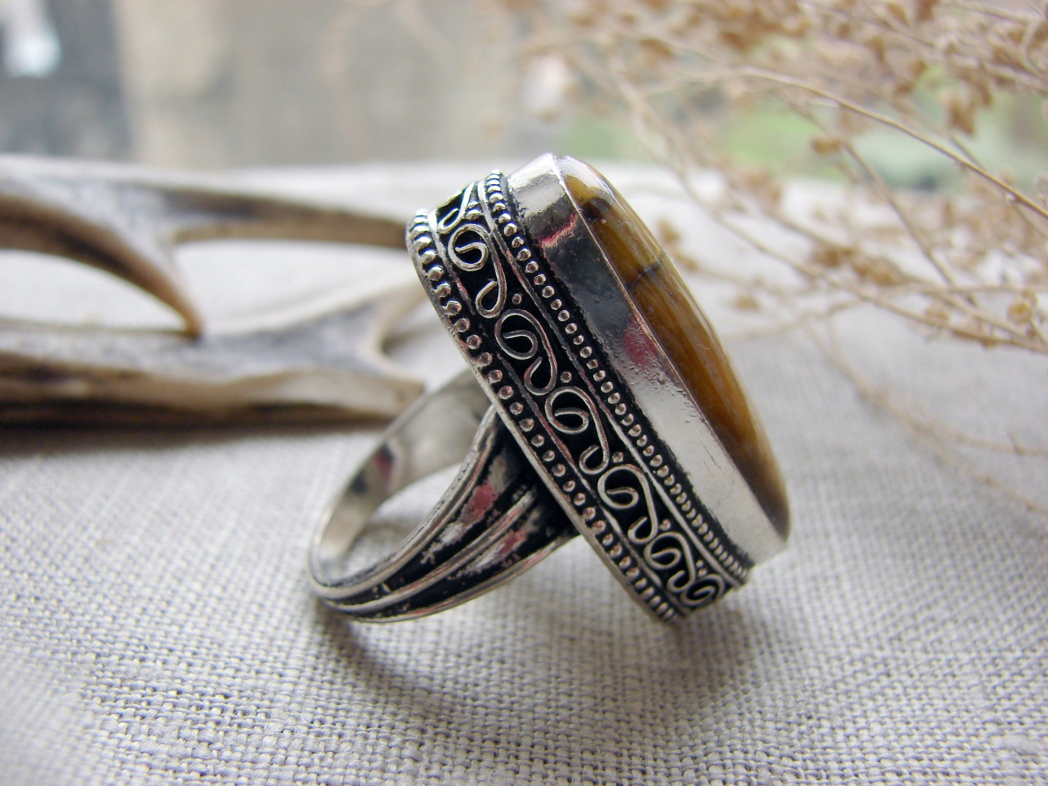 Tiger Eye Natural Stone Ring Size 5 1/2 Big Crystal Powerful | Etsy