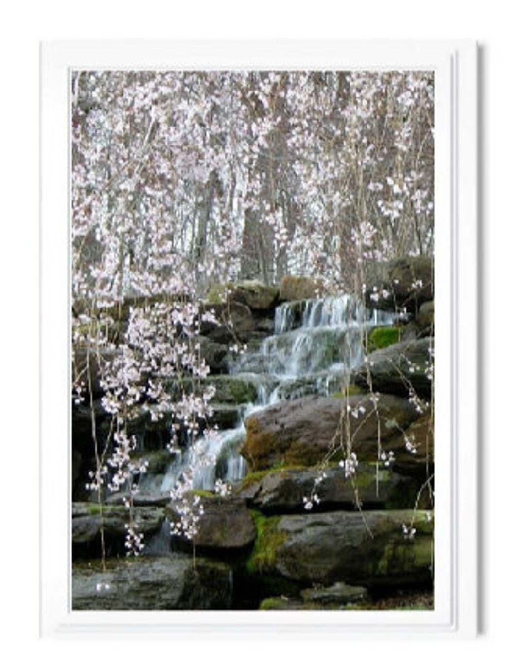 Waterfall in Spring Note Card, Waterfall Greeting Card, Embossed Card ...