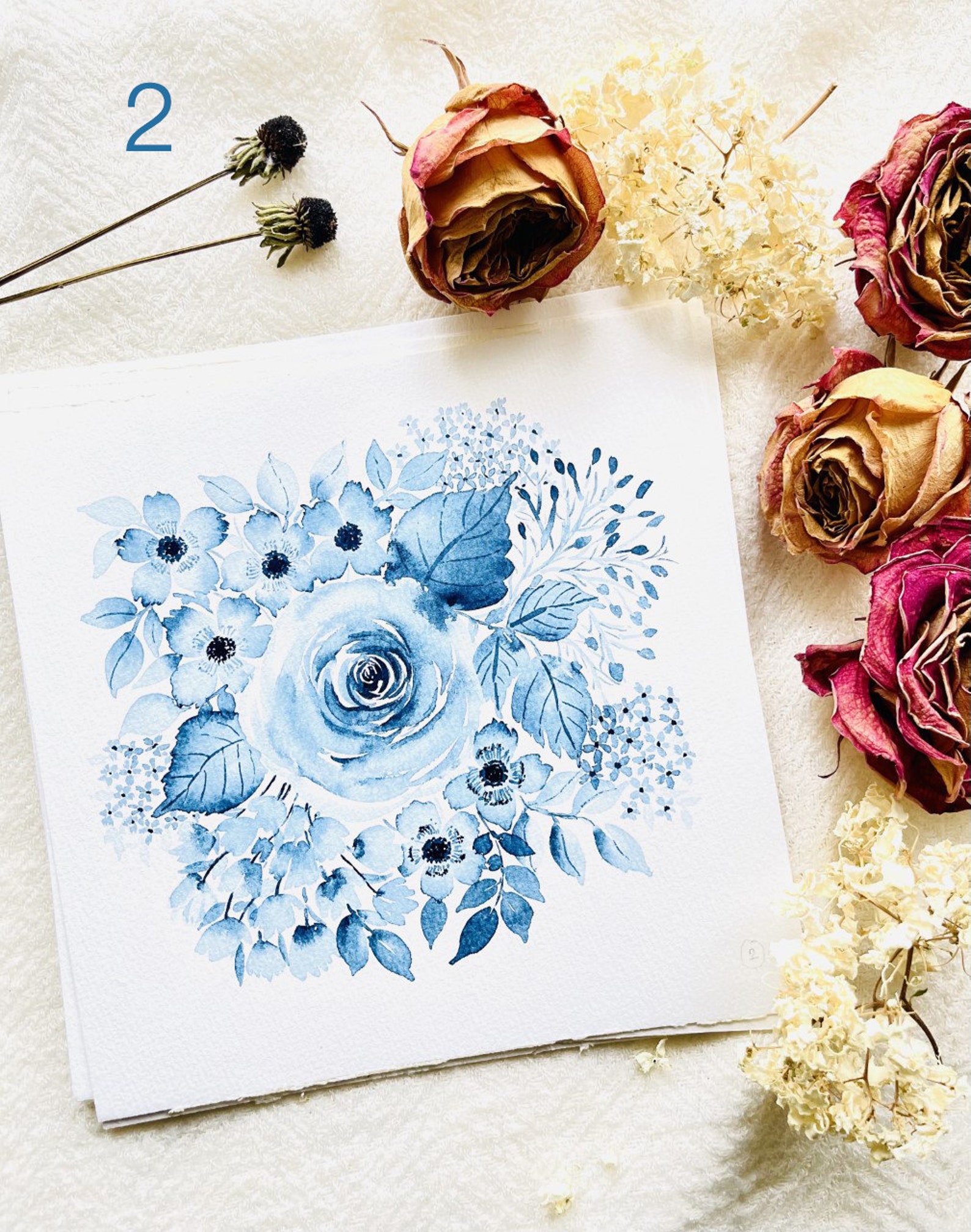 Indigo Watercolor Florals Watercolor Painting Original Art - Etsy