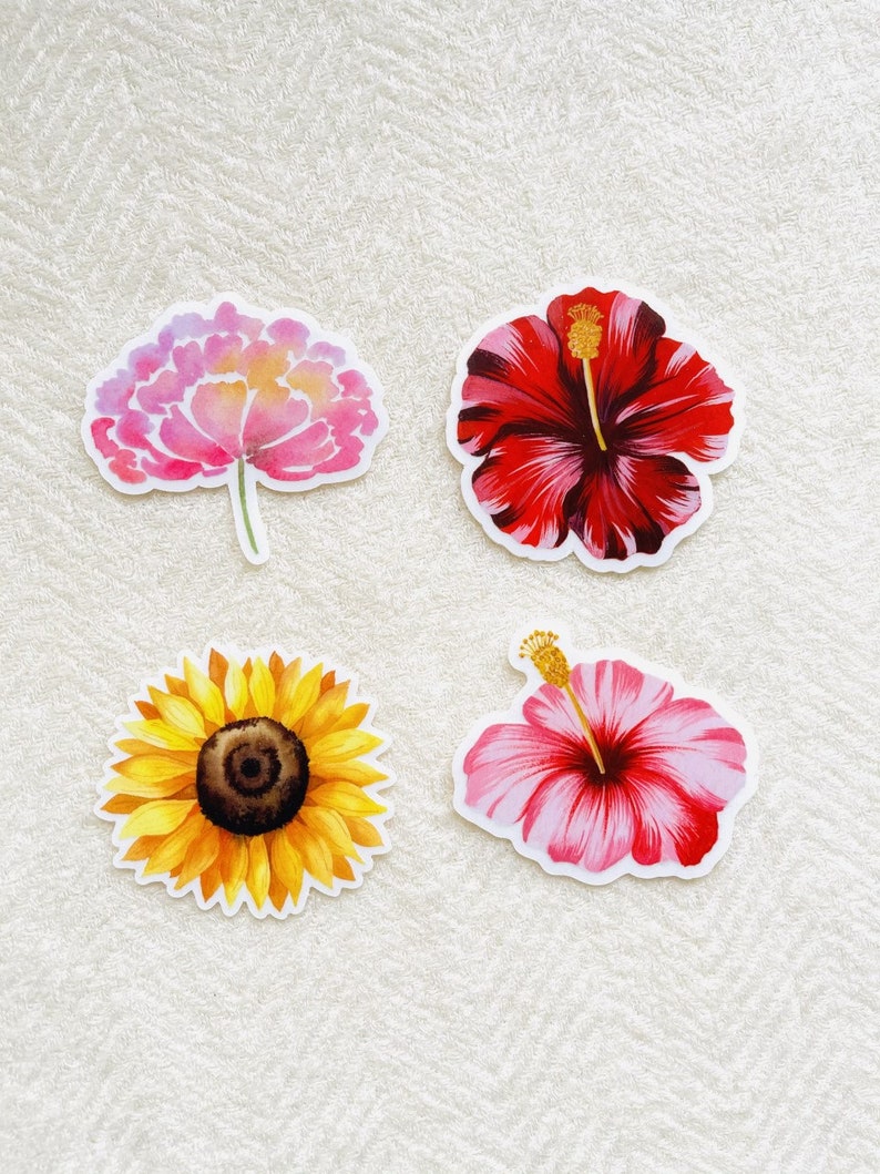 Floral Stickers Pack of 4 Laptop Sticker Peony Sticker - Etsy