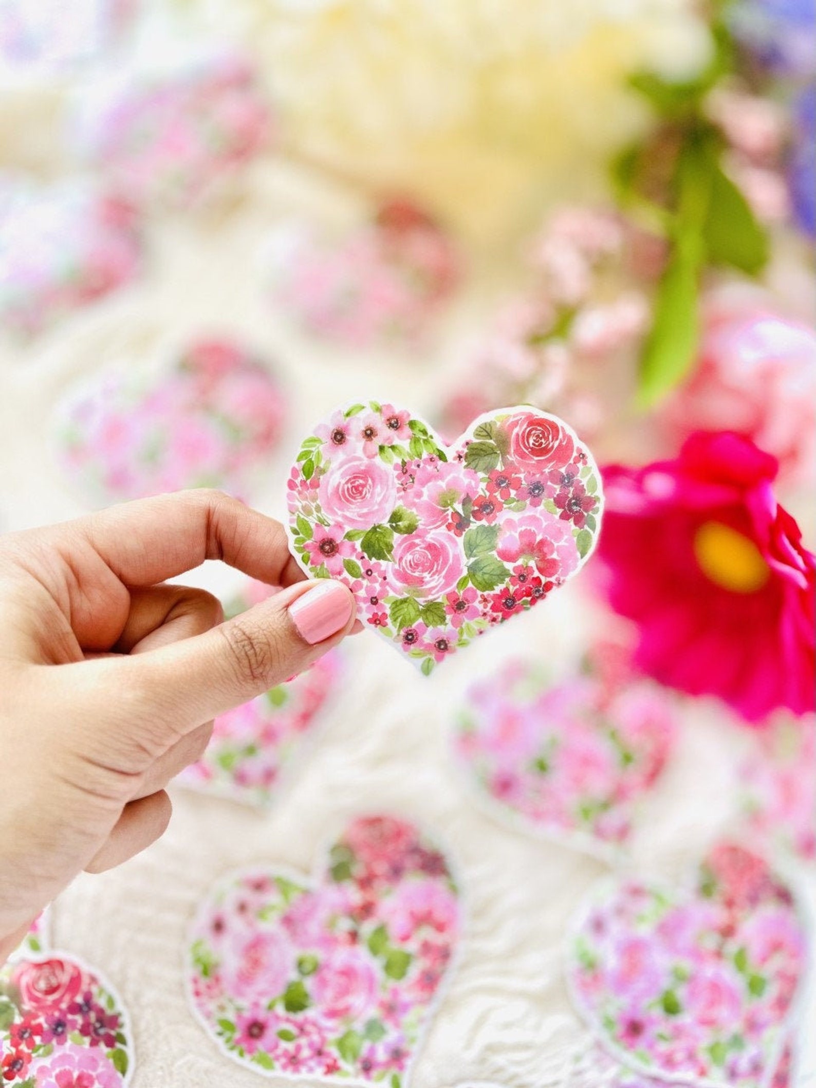 Heart Sticker, Floral Heart Laptop Sticker, Heart Vinyl Sticker, Water ...