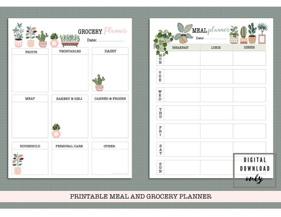 Printable Meal and Grocery Planner Weekly Meal Planner | Etsy