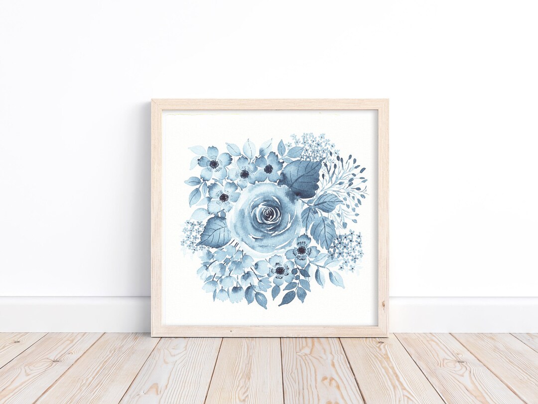 Indigo Watercolor Florals, Watercolor Painting, Original Art ...