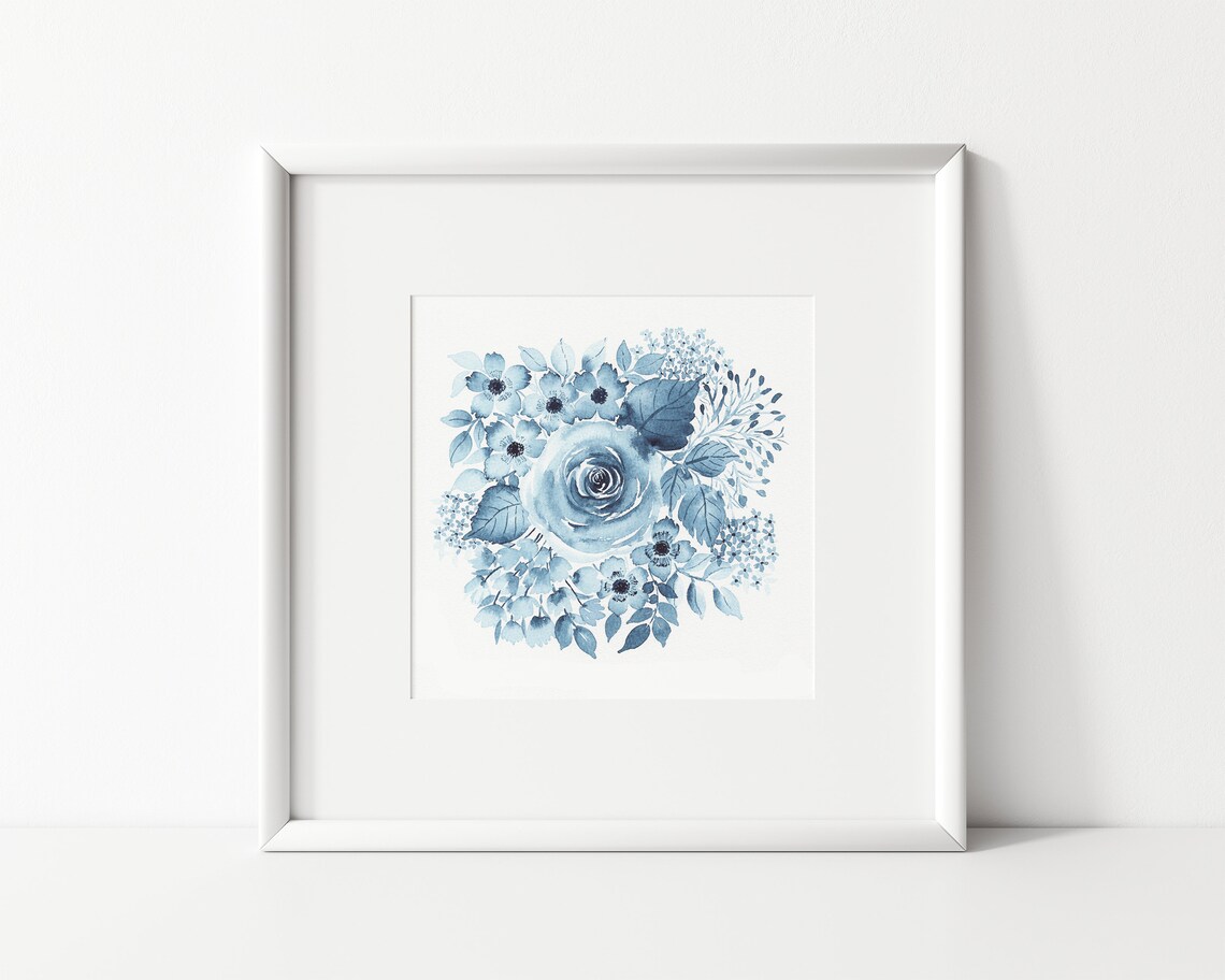 Indigo Watercolor Florals Watercolor Painting Original Art - Etsy