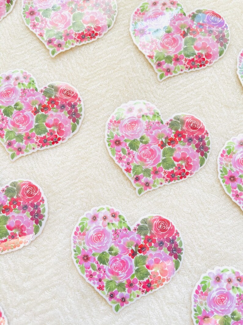 Heart Sticker, Floral Heart Laptop Sticker, Heart Vinyl Sticker, Water ...