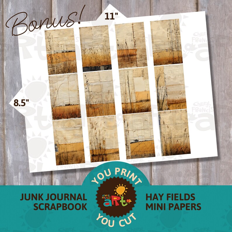 Hay Fields Scrap Junk Journal Printable Textile Half Papers, Scrapbook ...