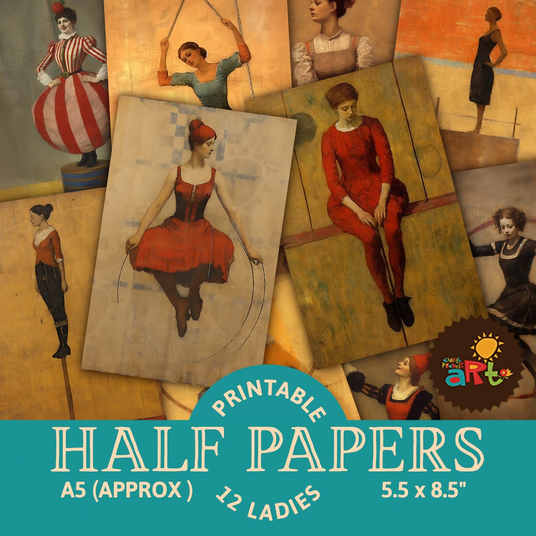 Lady Performer Portrait Collage Printable Junk Journal Half Papers ...