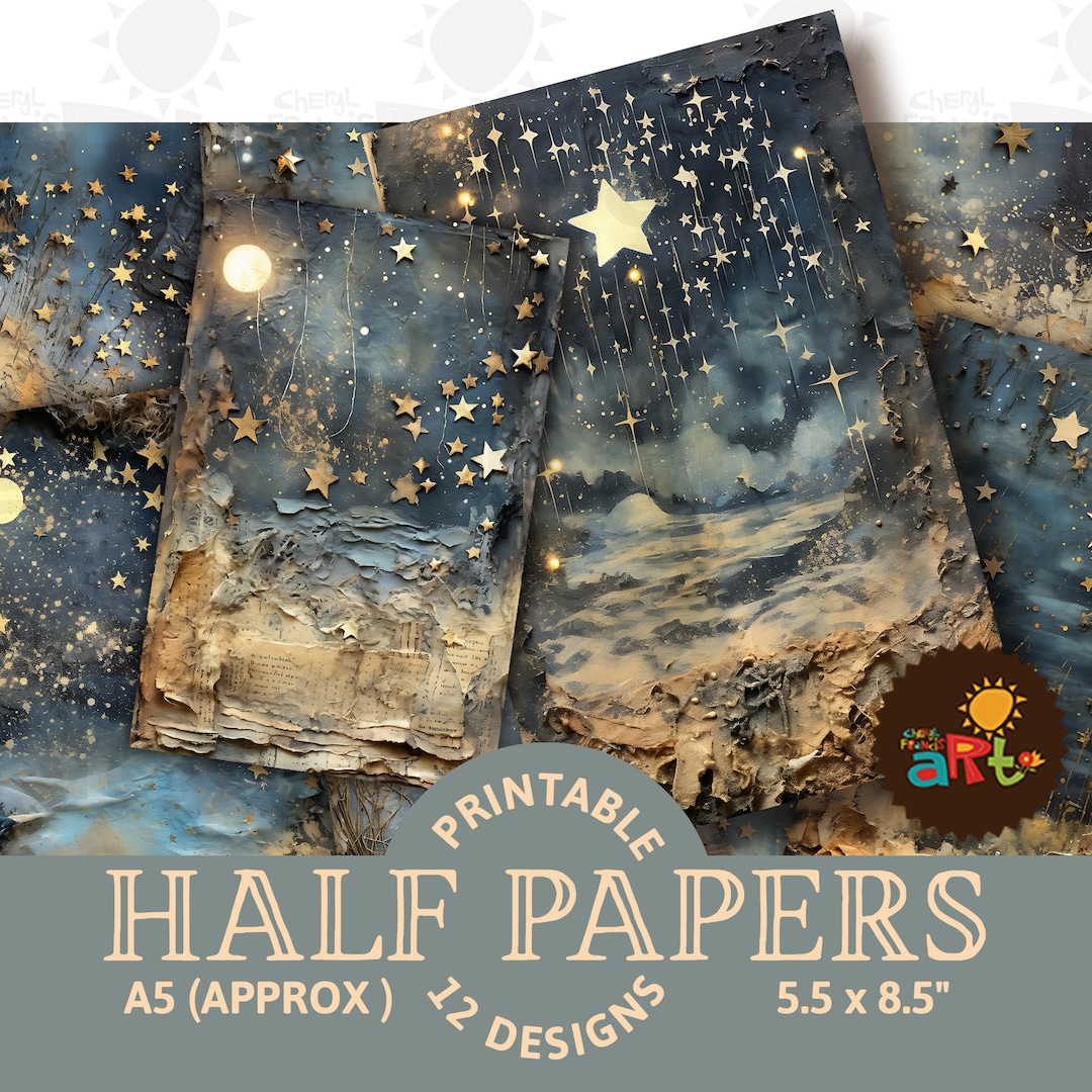 Ratty Tatty Falling Stars Paper Collage Printable Junk Journal Half ...