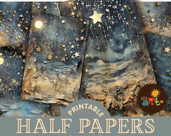 Night Sky Moon Collage Printable Junk Journal Half Papers - Etsy