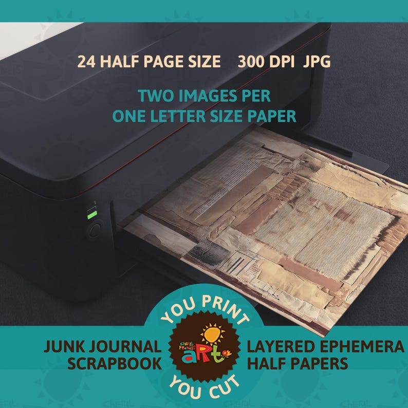 Layered Ephemera Collage Printable Junk Journal Horizontal Half Paper ...