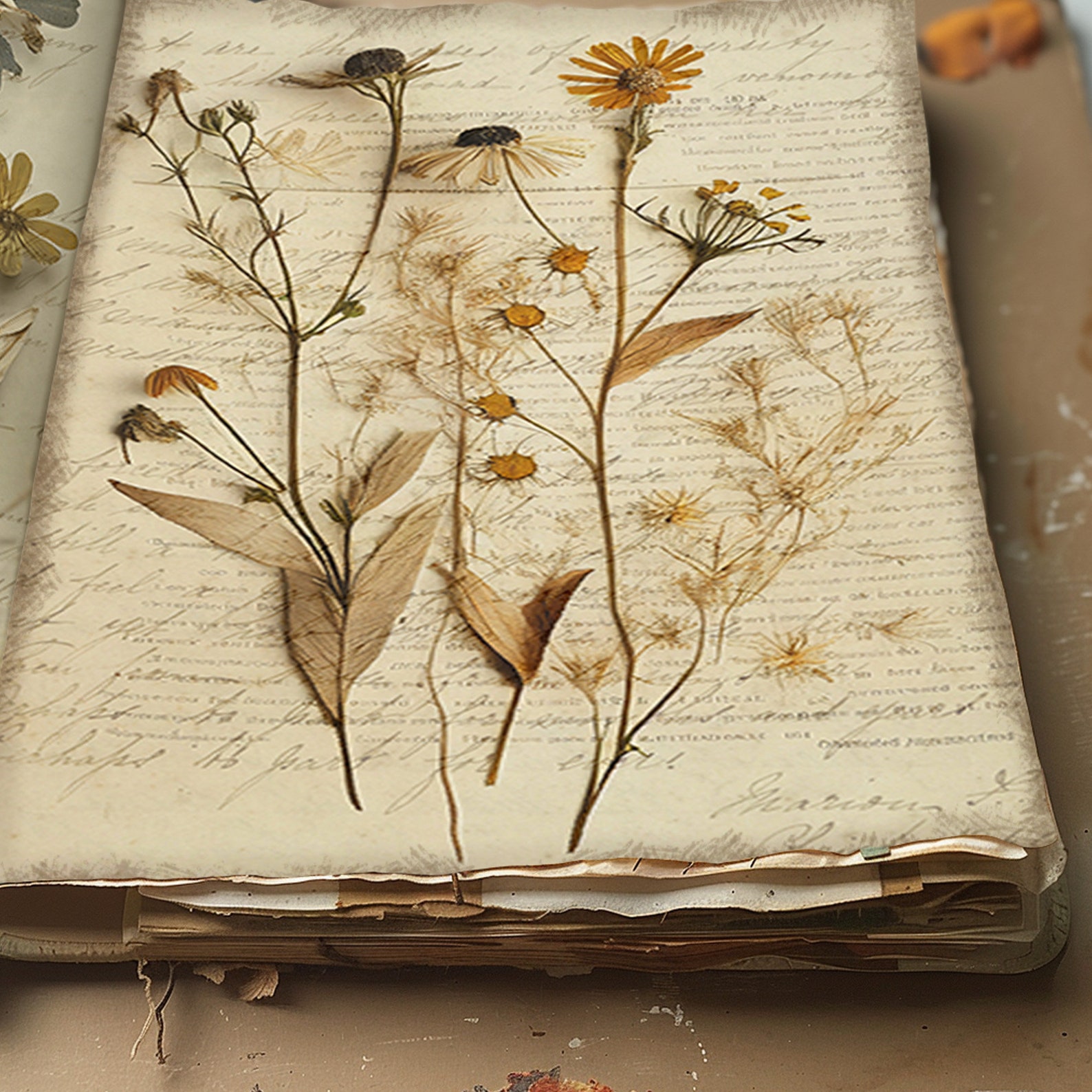 Dried Flowers on Handwritten Ephemera Junk Journal Printable Half ...