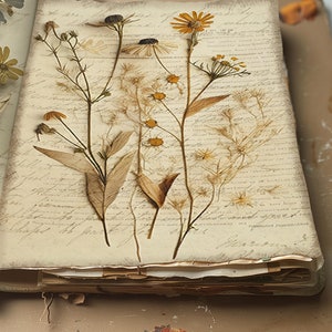 Dried Flowers on Handwritten Ephemera Junk Journal Printable Half ...