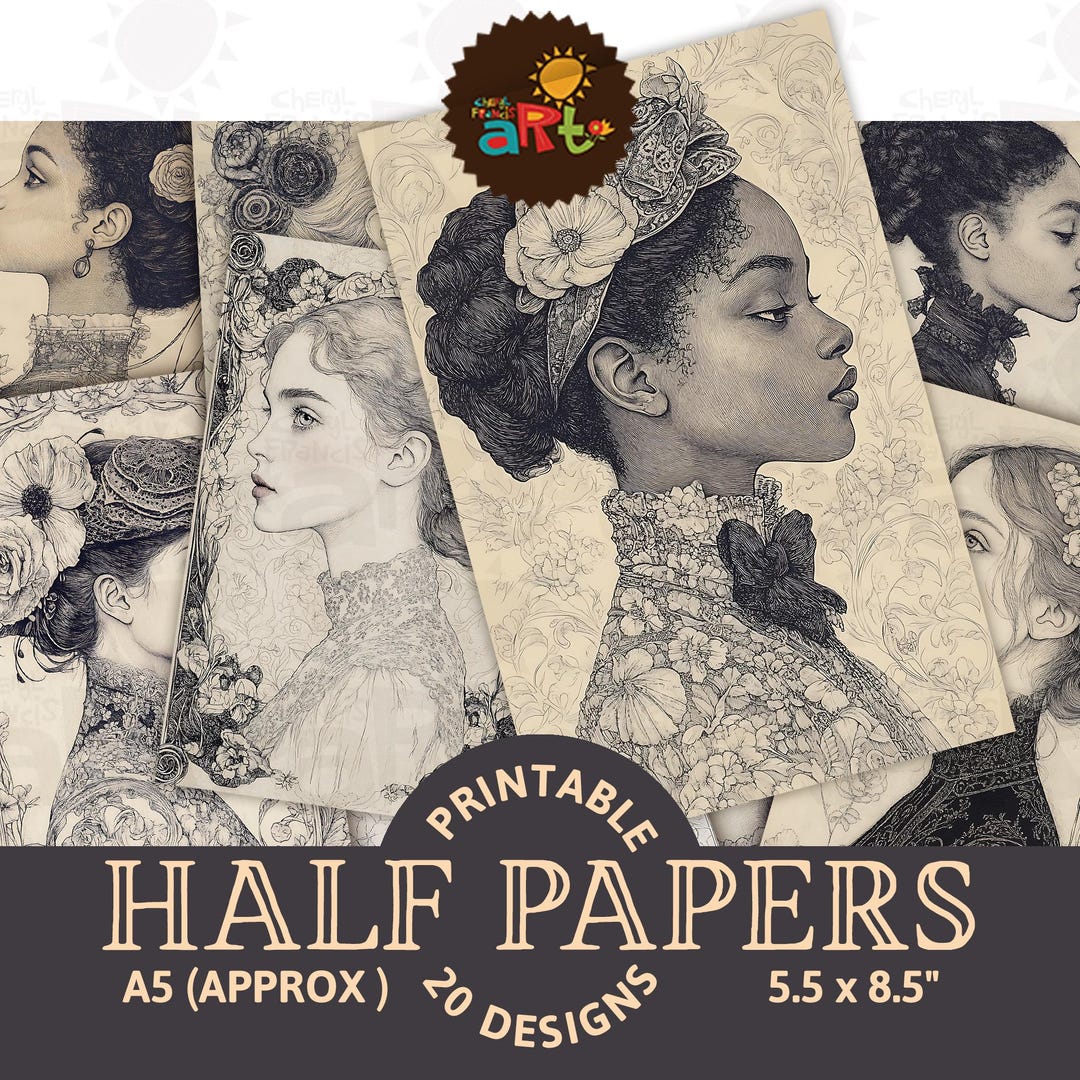 Fancy Girl Illustrated Profile Focal Point Portrait Printable Junk ...