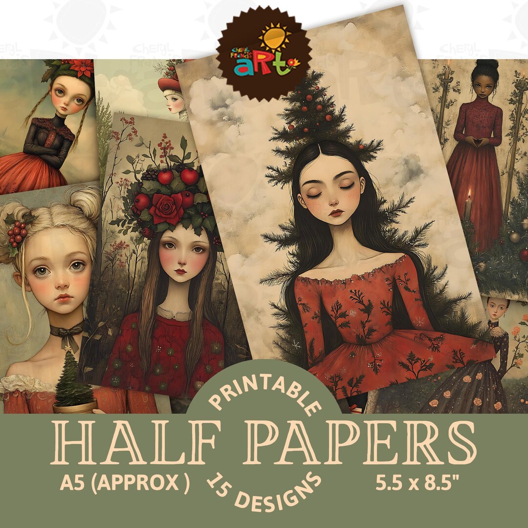 Christmas Surreal Illustrated Portraits Paper Printable Junk Journal ...