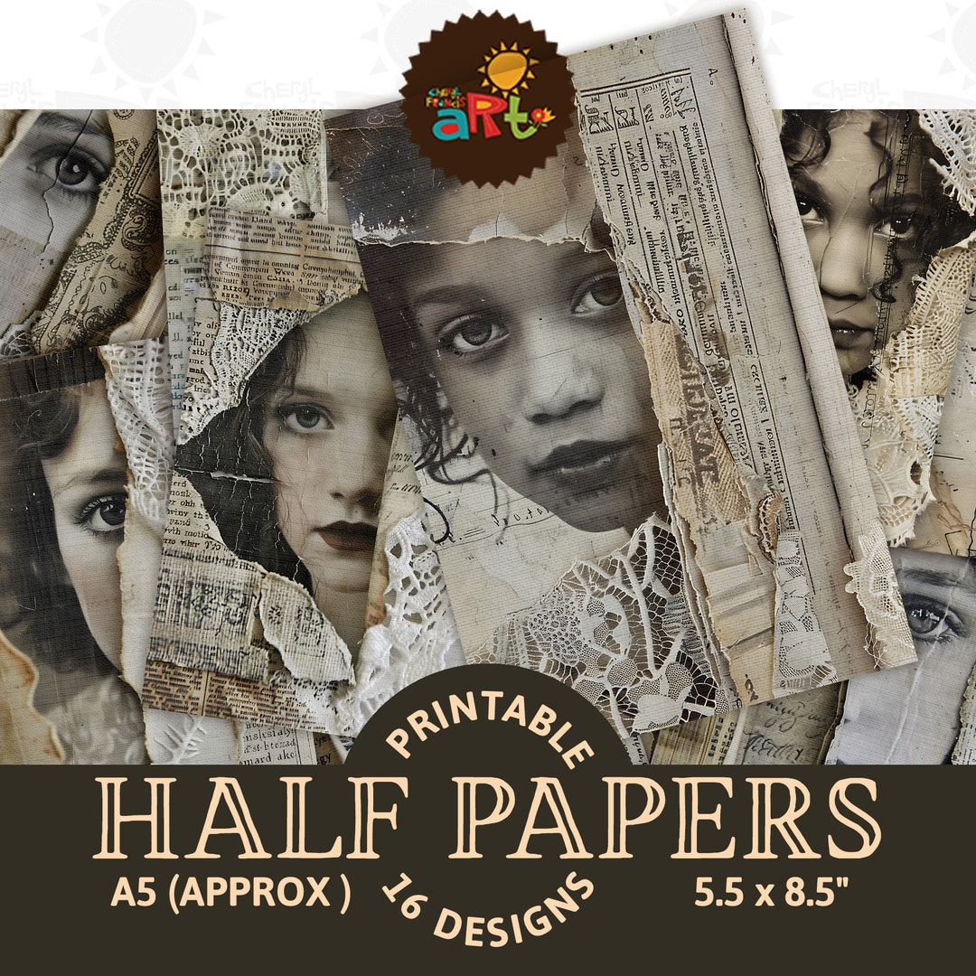 Lacy Page Portrait Collage Printable Junk Journal Half Paper Background ...