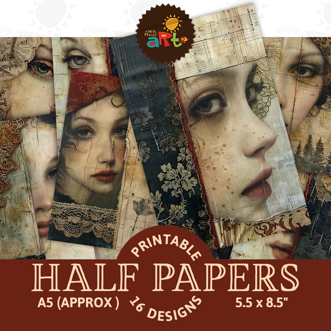 Partial Portrait Girl Peeking From Collage Printable Junk Journal Half ...