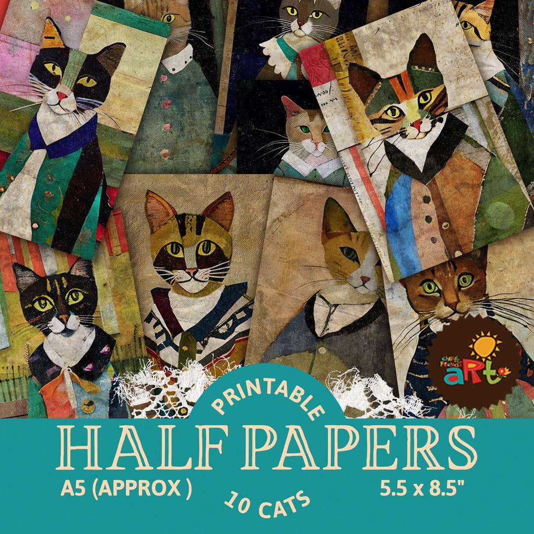 Junk Journal Half Papers Assemblage Cats in Suits Printable Collage ...
