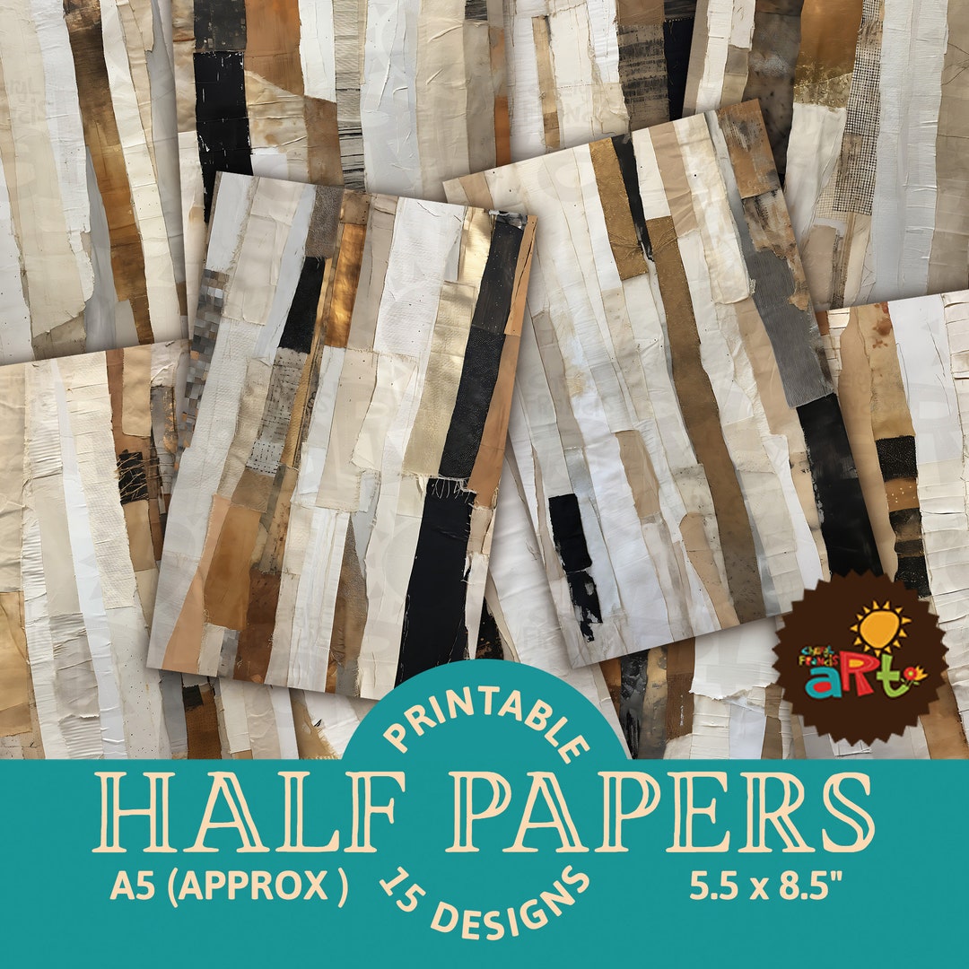Earthtone Vertical Collaged Strips Printable Junk Journal Half Papers ...