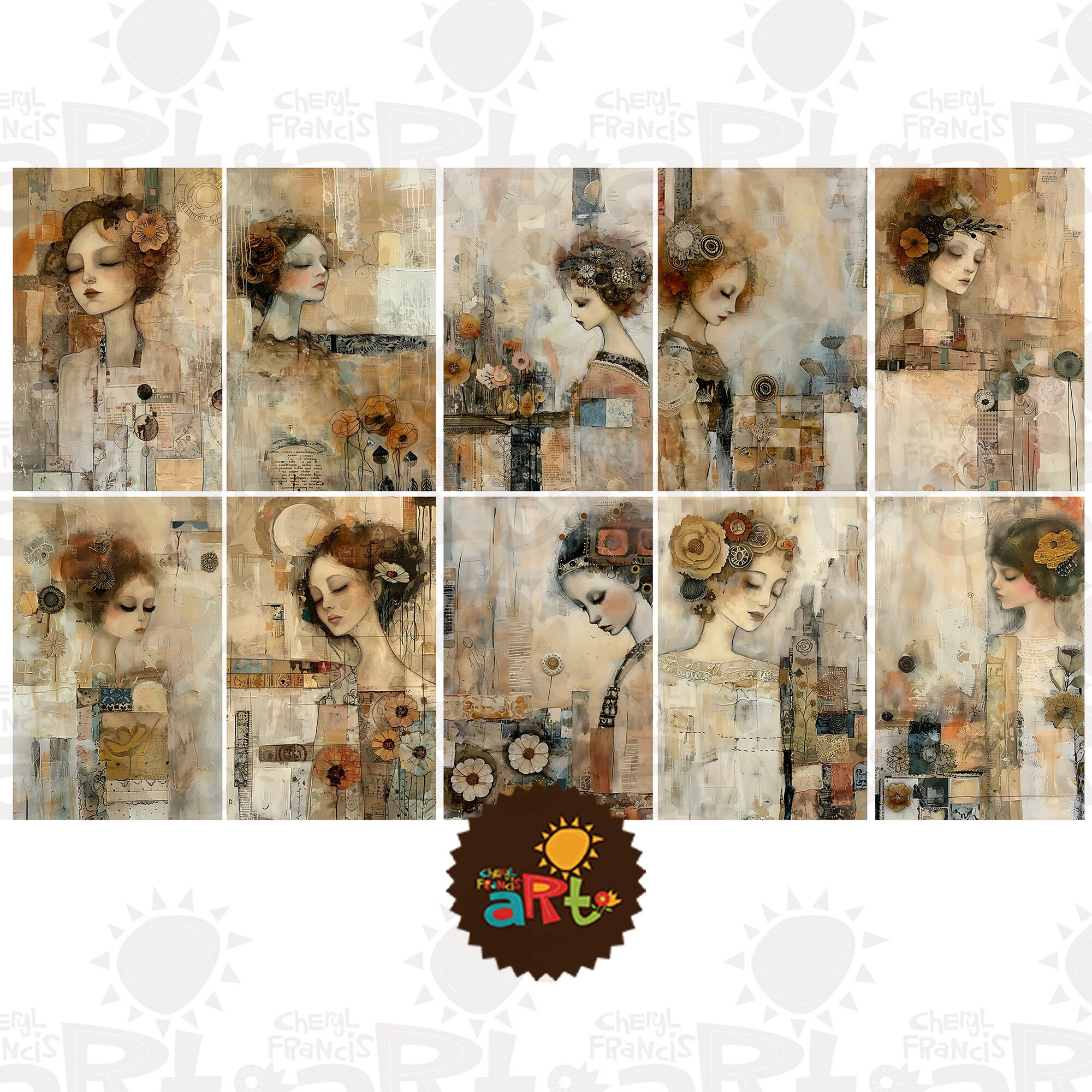 Muted Color Illustrated Scrap Girl Junk Journal Half Page Printable ...