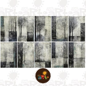 Silent Winter Snowfall Painted Trees Collage Printable Junk Journal ...