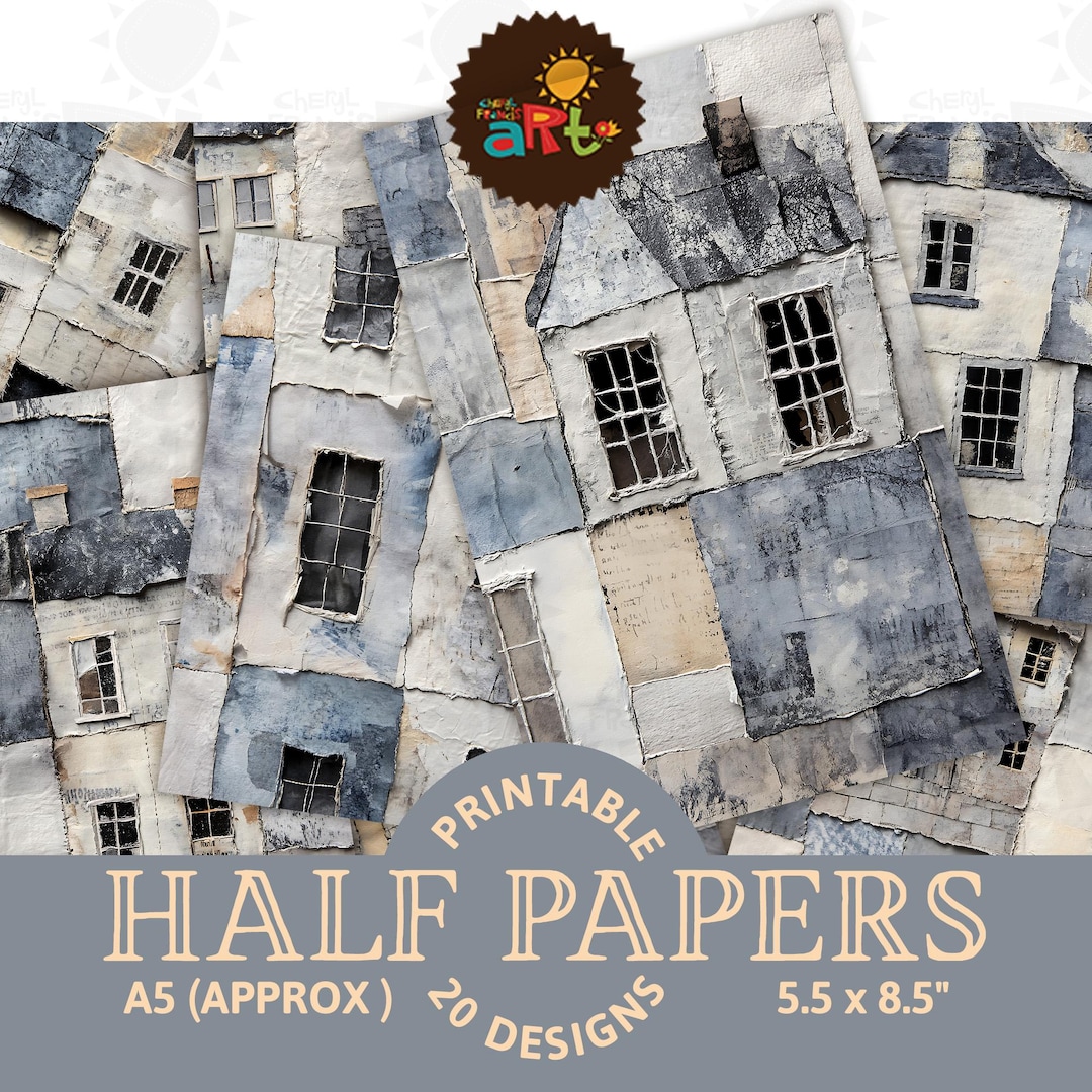 Patch Paper House Muted Color Collage Printable Junk Journal Half Paper ...