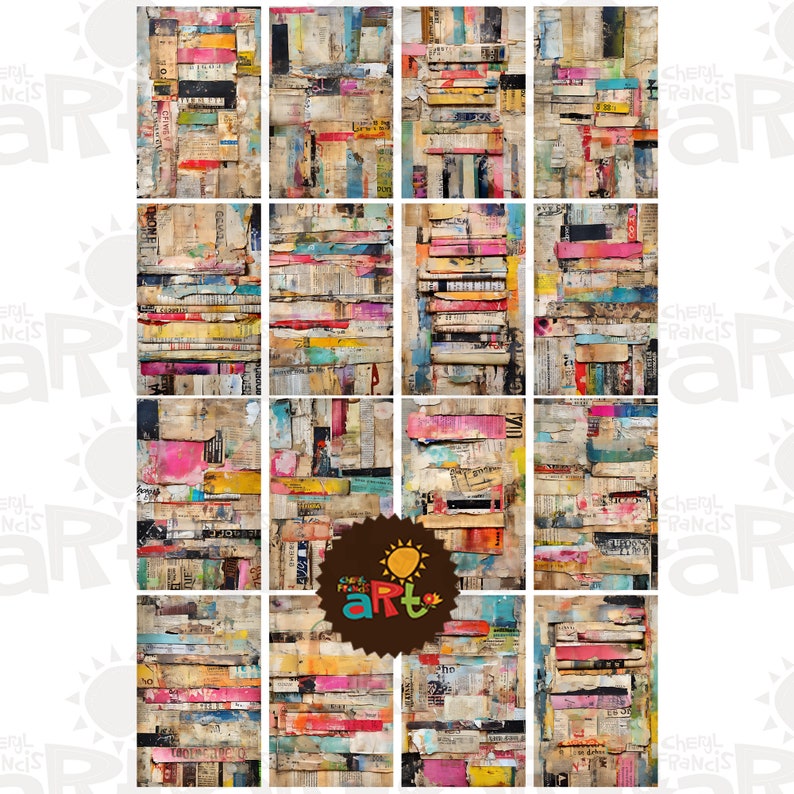Colorful Paper Strips Torn Paper Collage Printable Junk Journal Half ...