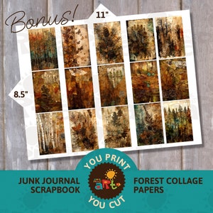 Woodsy Forest Paper Collage Printable Junk Journal Half Papers - Etsy