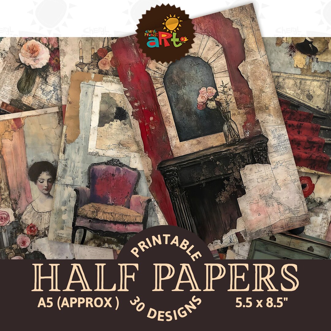 Home Decor Scrap Style Elegance Collage Printable Junk Journal Half ...