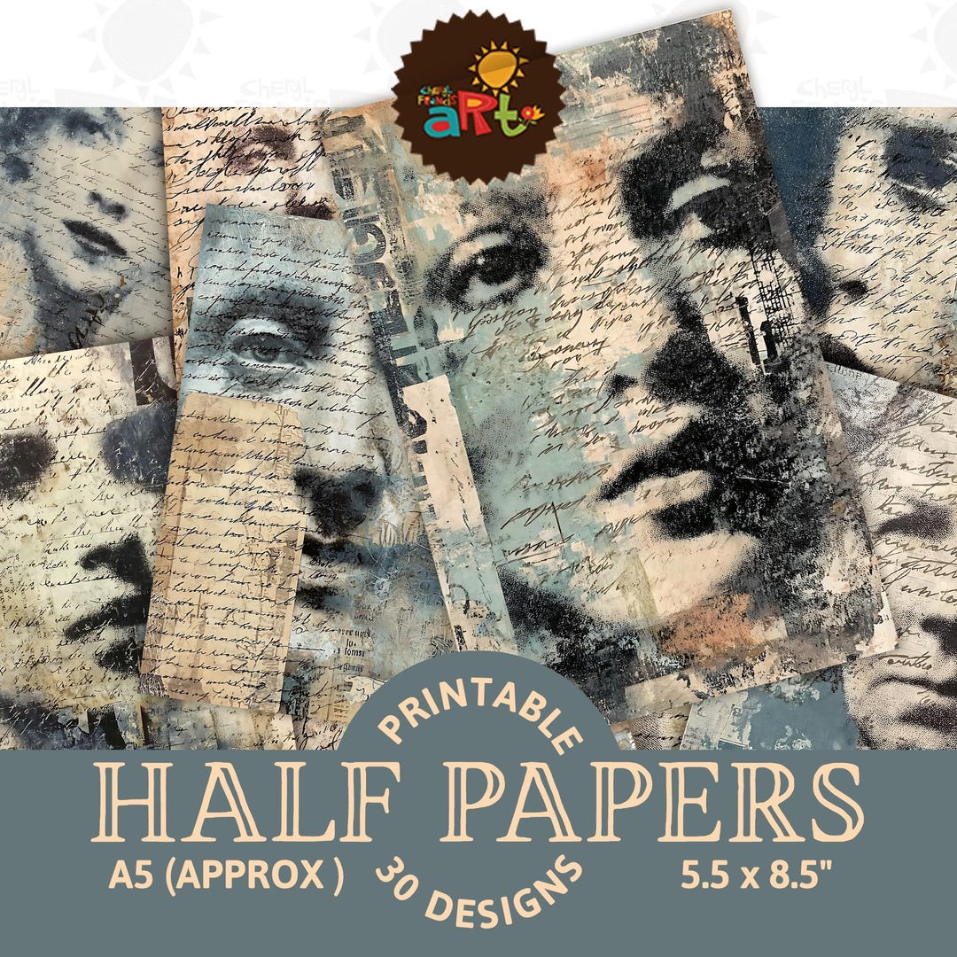 Photo Ephemera Portrait With Illegible Asemic Writing Collage Printable ...