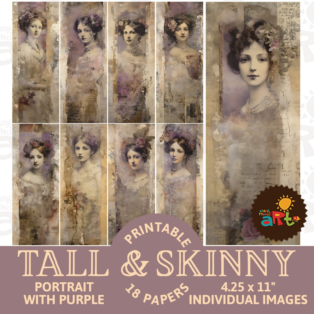 Portrait Girl With Purple Printable Tall Slim Collage Junk Journal ...
